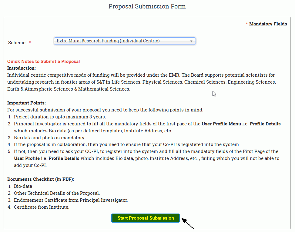 PI Guidelines - Proposal Submission For EMR